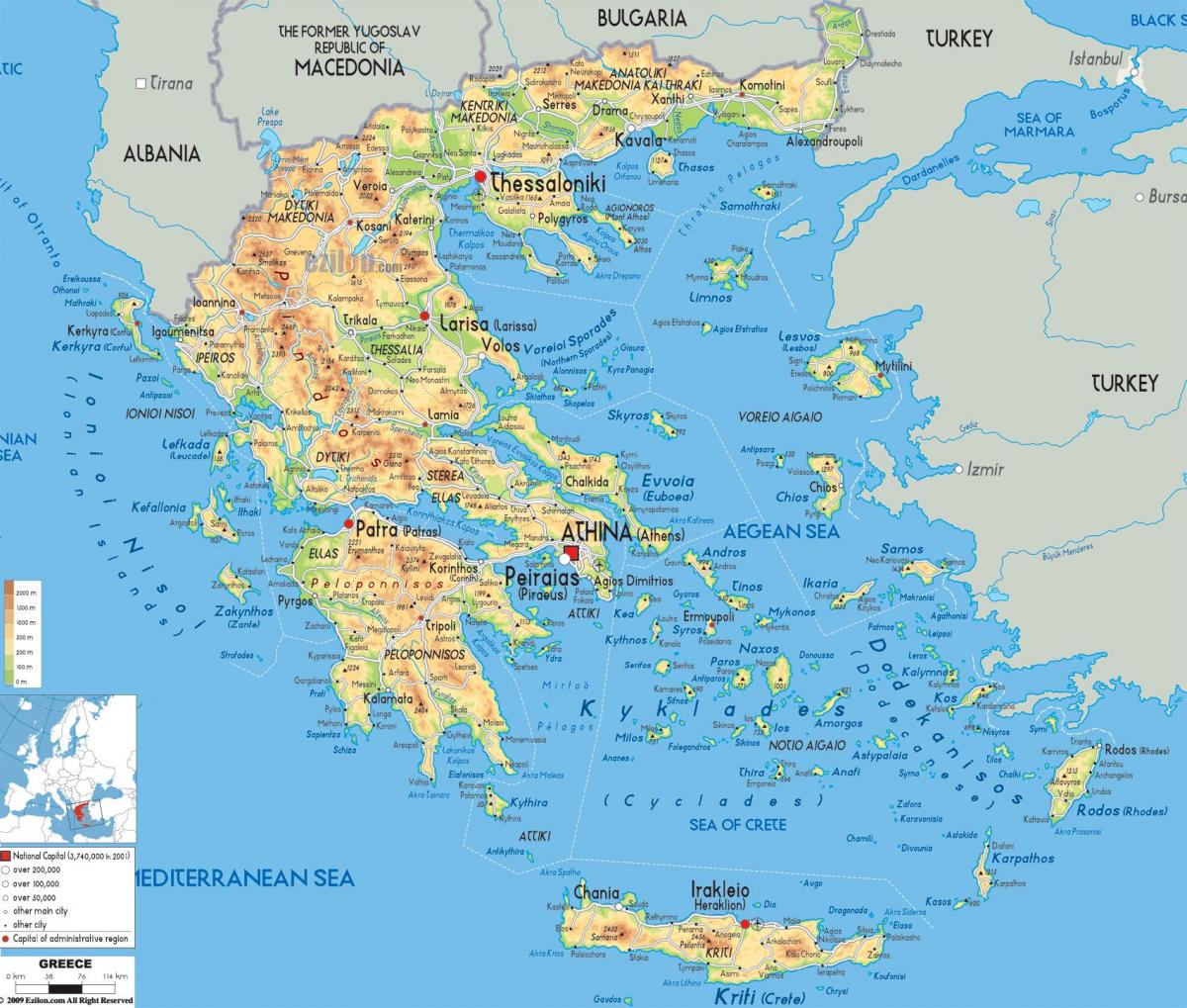 Grécia geografia mapa - mapa Geográfico da Grécia (Sul da Europa - Europa)